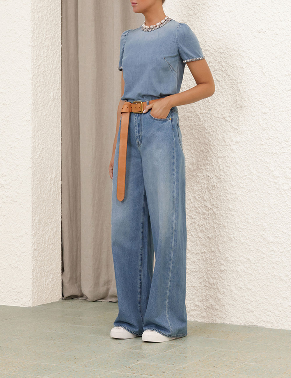 Crush Embellished Denim Top - ZIMMERMANN